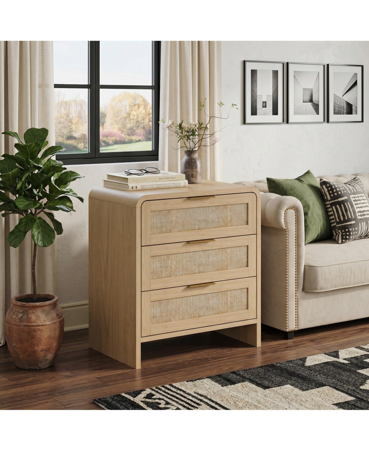 Click here for Sailvan Rattan 3-Drawer Nightstand with Curved Woo... prices