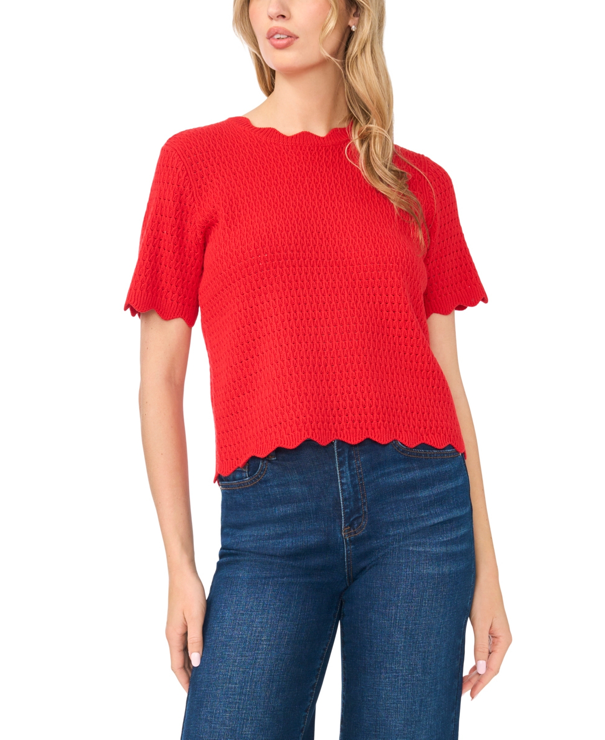 Click here for CeCe Womens Pointelle Short-Sleeve Crewneck Top -... prices
