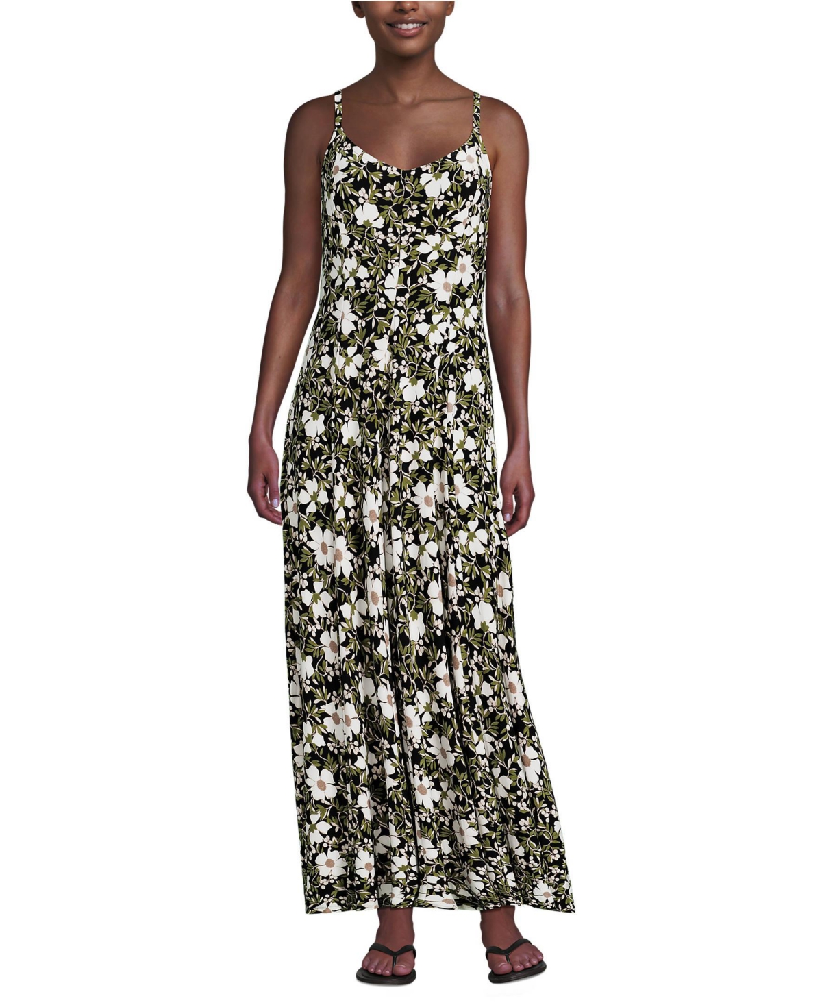 Click here for Lands End Womens Silky Knit Godet Maxi Dress - Bla... prices