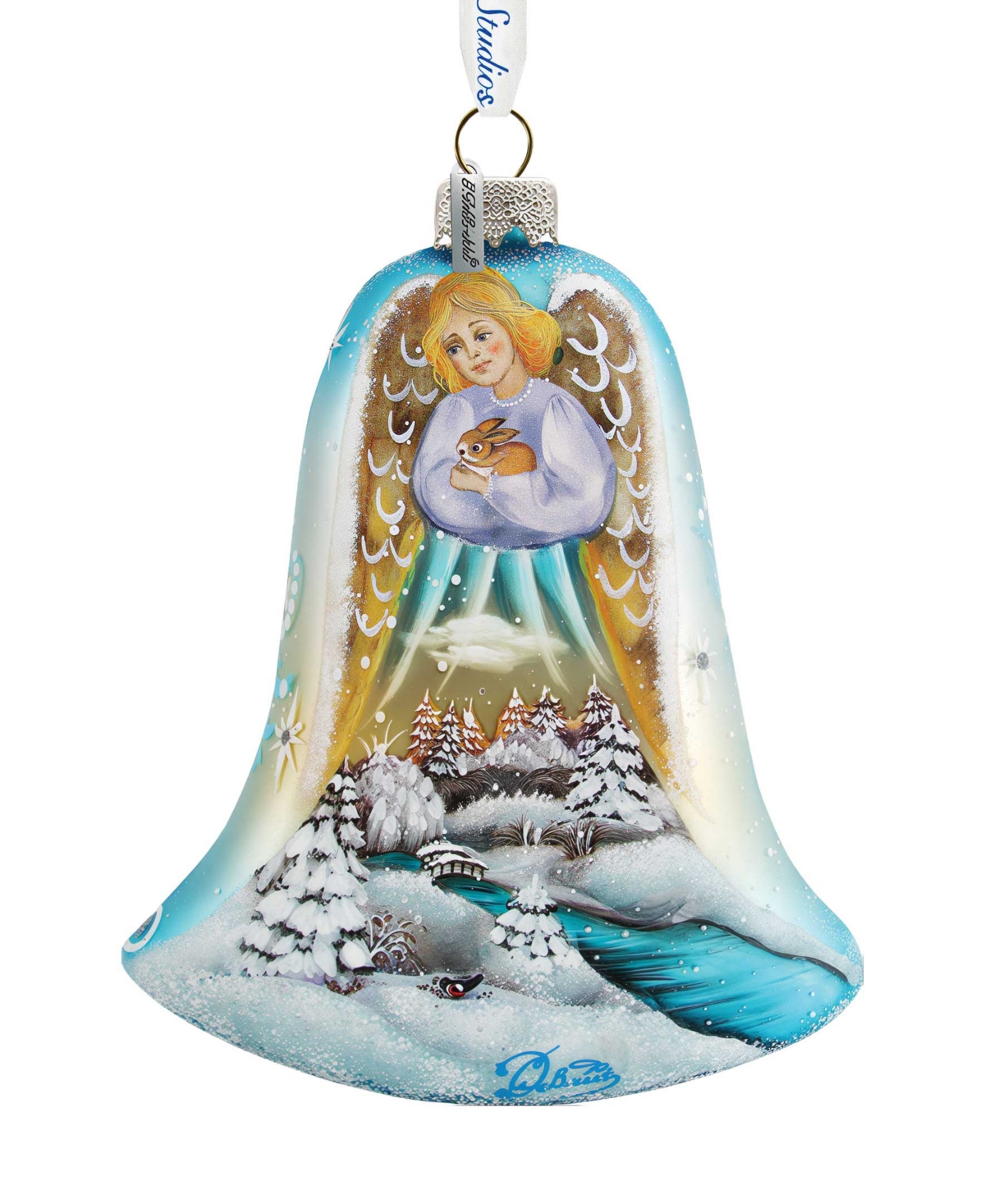 Click here for G.DeBrekht Angel Bell with Bunny Glass Ornament -... prices