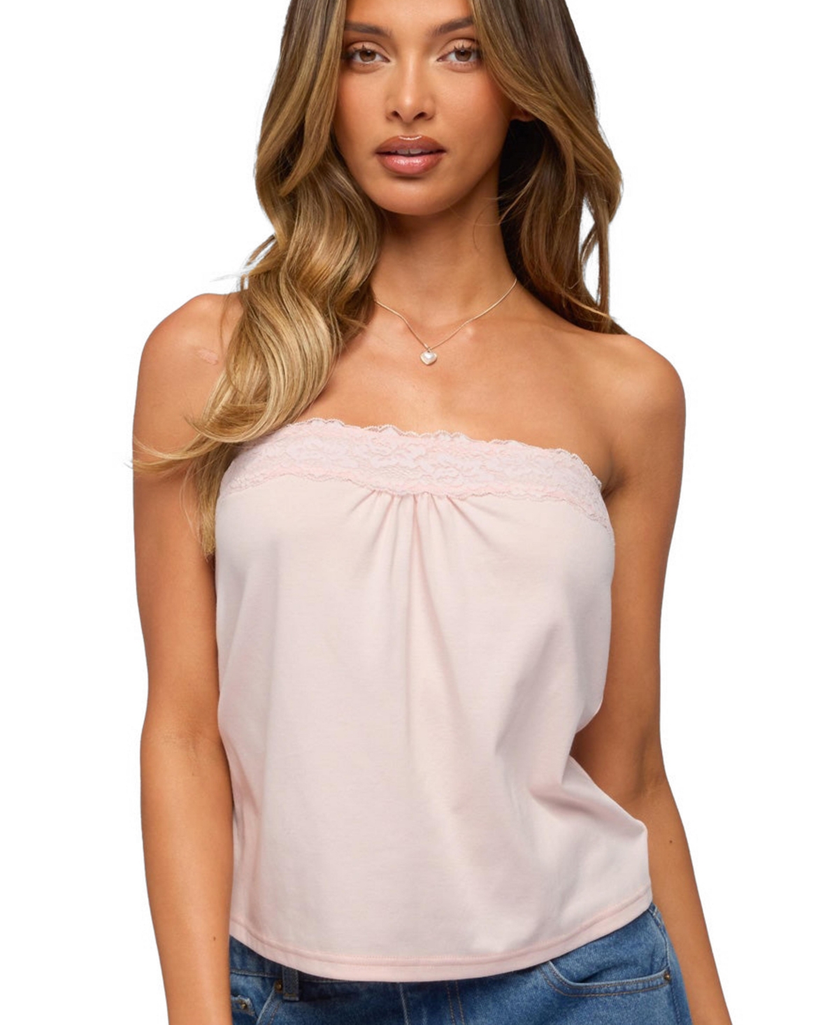 Click here for Edikted Womens Kittey Lacey Strapless Top - Light-... prices