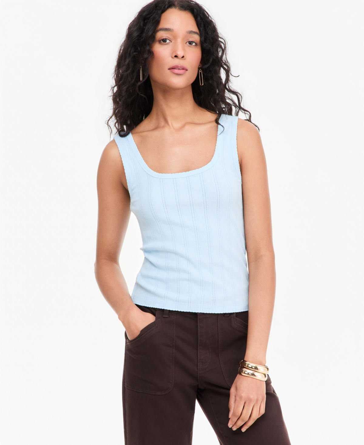 Click here for On 34th Womens Pointelle Rib Scoop-Neck Layering T... prices