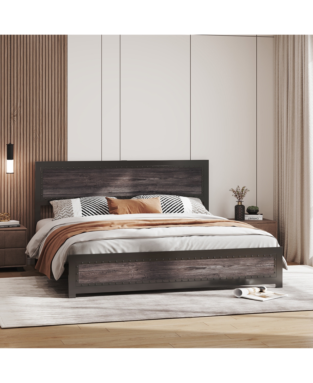 Click here for homfan Industrial Platform Bed Frame with Headboar... prices