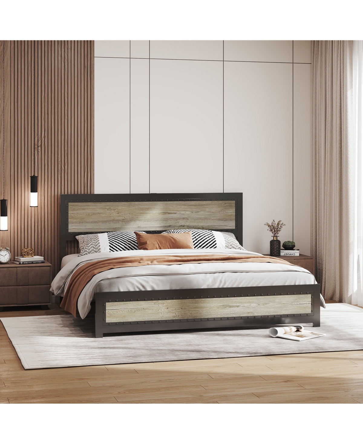 Click here for homfan Industrial Platform Bed Frame with Headboar... prices
