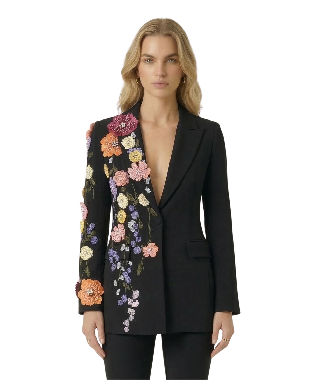 Click here for Modenaire Womens Floral Embroidered Notch-Lapel Bl... prices