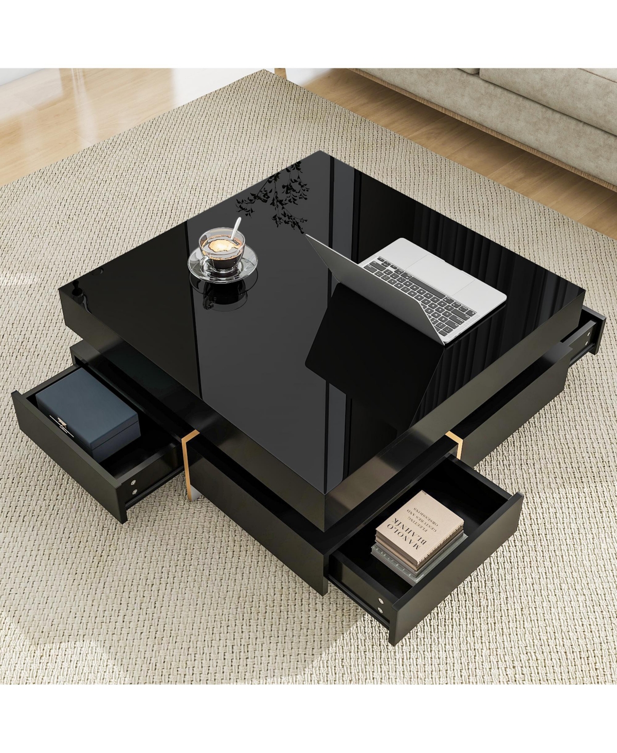 Click here for Rainsken Modern High Gloss Coffee Table  Multi-Sto... prices