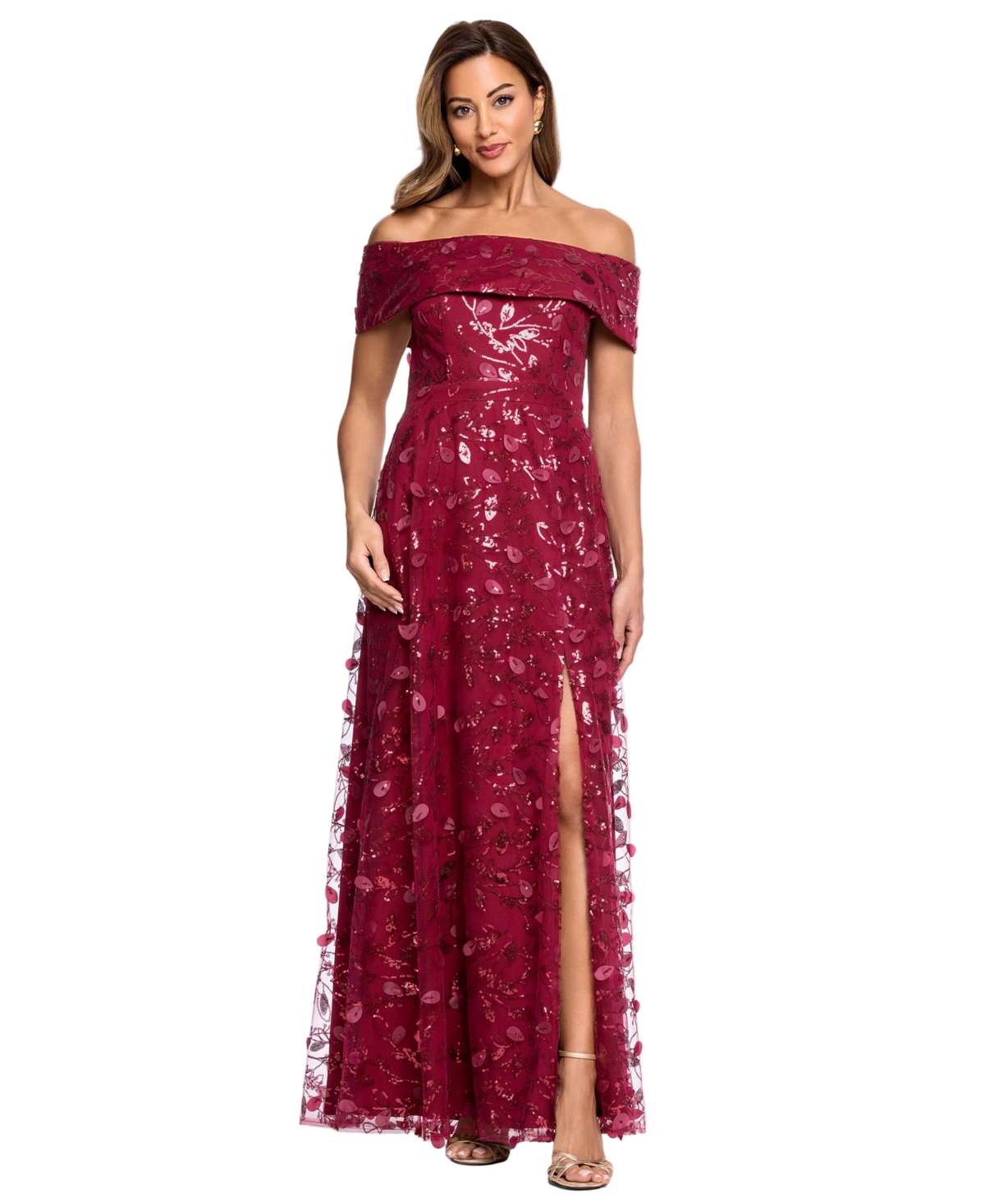 Click here for Xscape Petite 3D Embellished Mesh Off-The-Shoulder... prices
