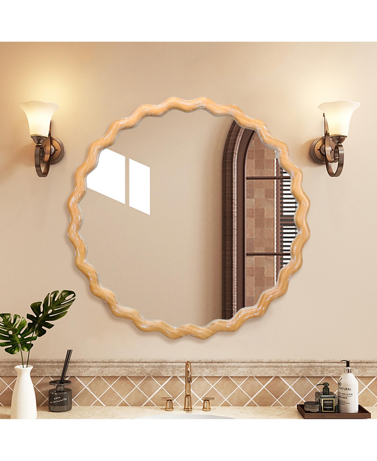 Click here for Midola 27.5 Round Wavy Wall Mirror for Bathroom Va... prices