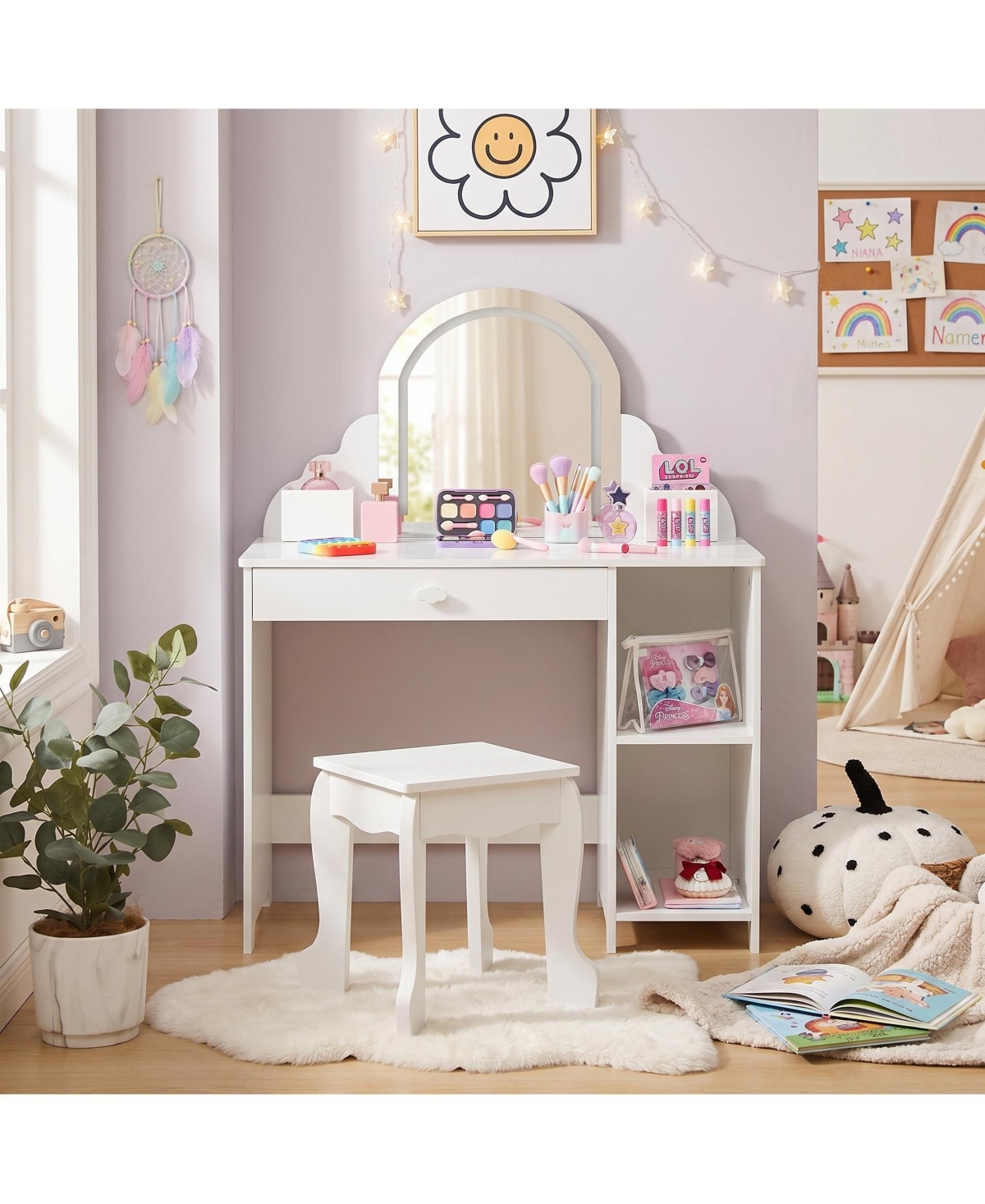 Click here for homfan Elegant Vanity Desk with Mirror and Lights... prices