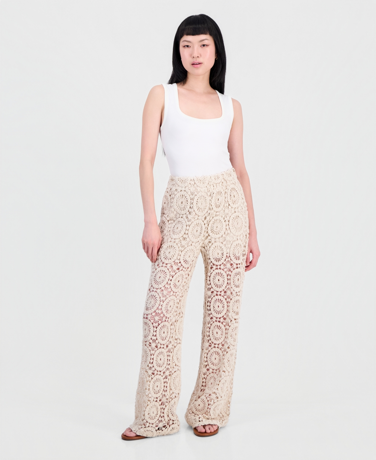 Click here for And Now This Womens Cotton Crochet Wide-Leg Pants... prices