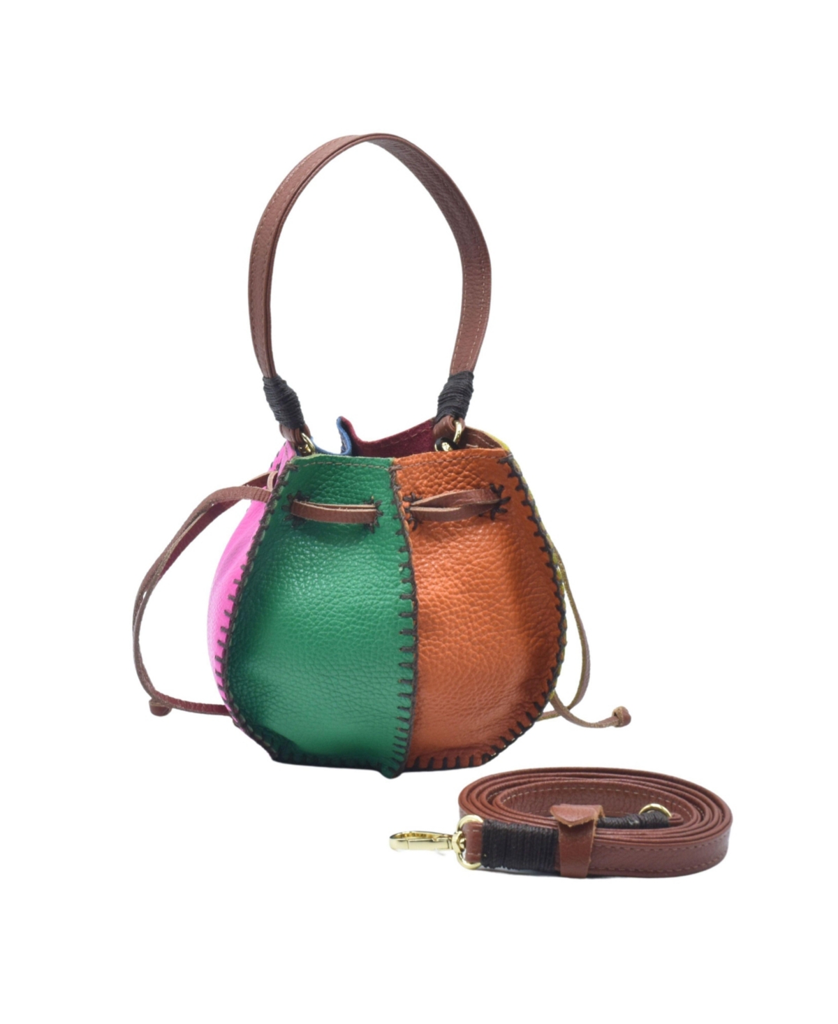 Click here for Carlos Falchi Mini Bucket Leather Pouch Bag - Rain... prices