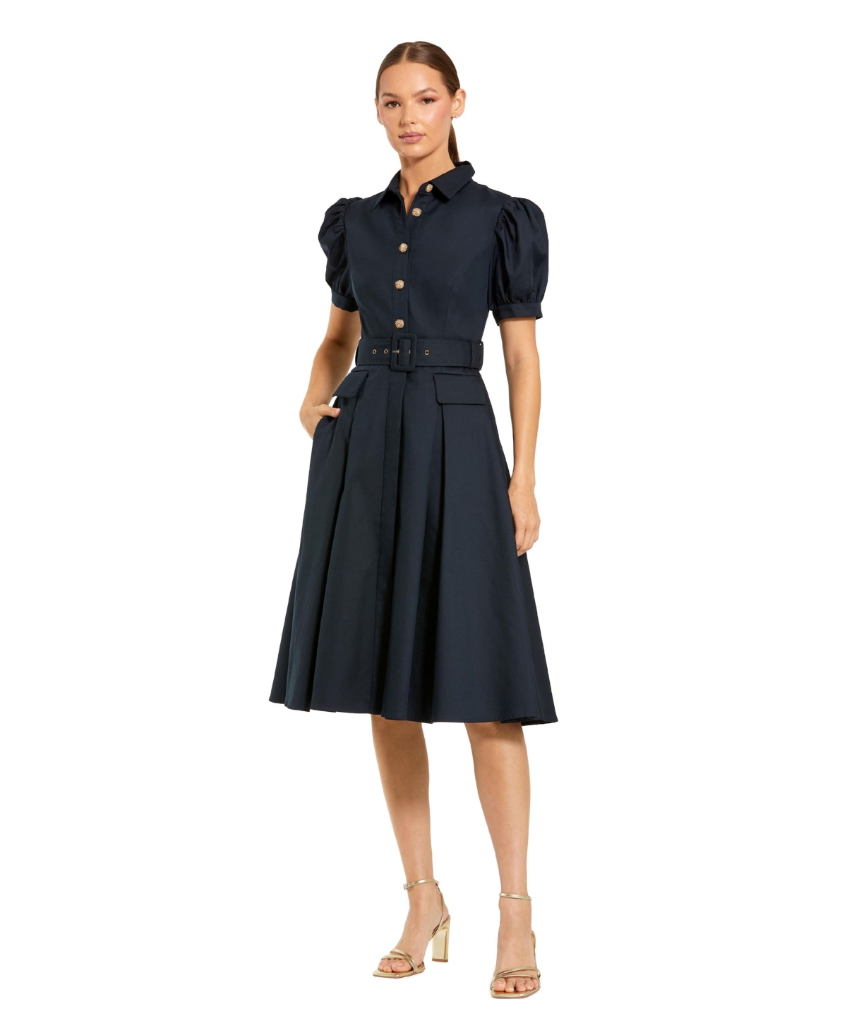 Click here for Mac Duggal Womens Puff Sleeve Shirt Dress with Bel... prices