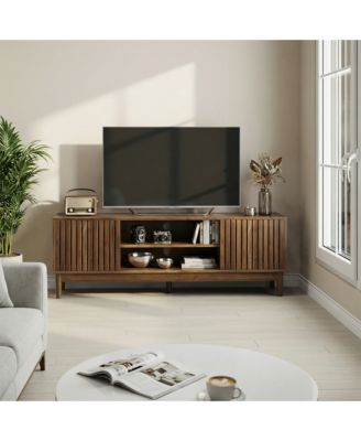 RAINSKEN Fluted TV Stand, Mid Century Modern Entertainment Center with ...