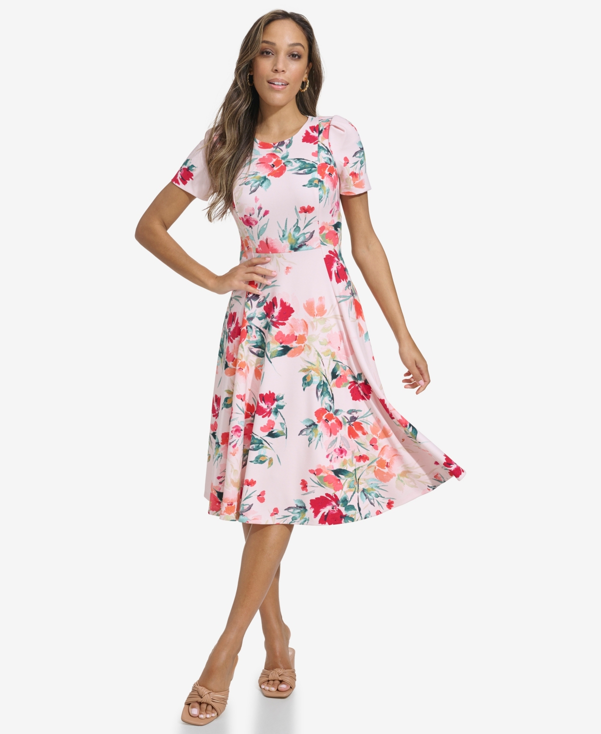 Click here for Calvin Klein Womens Printed Crewneck Midi Dress -... prices