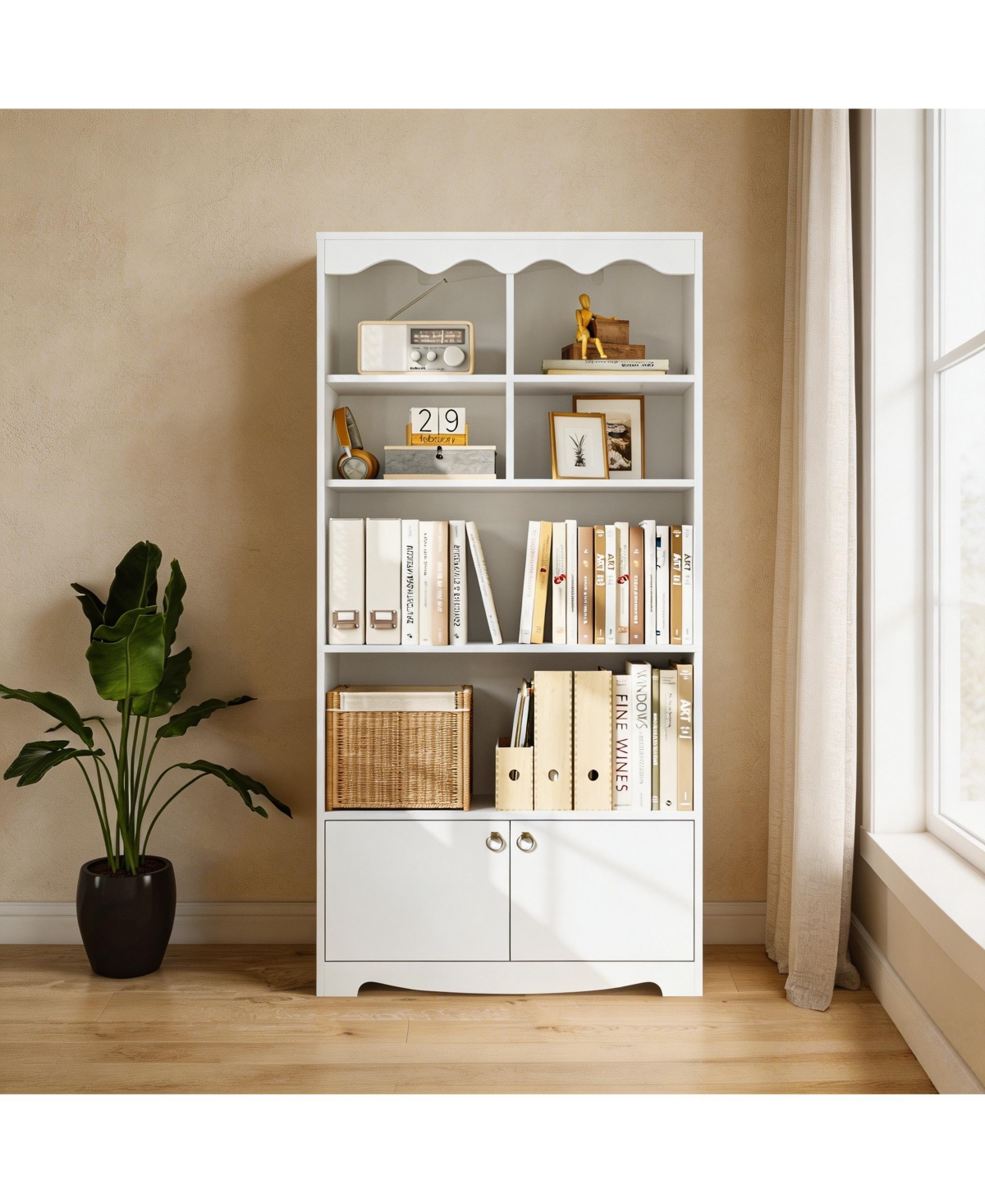 Click here for homfan Modern Wave Top Bookcase  Wood and Melamine... prices