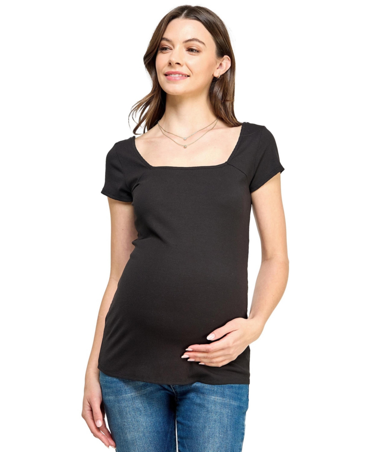 Click here for Hello Miz Womens Maternity Ribbed Square Neck Shor... prices