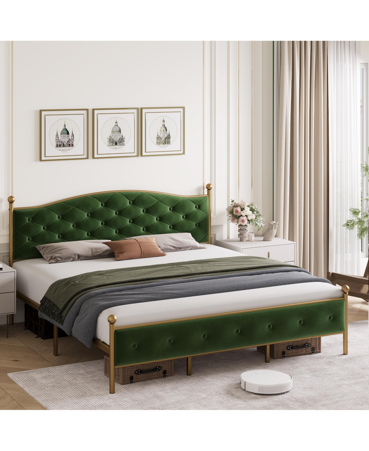 Click here for homfan Velvet Upholstered Platform Bed Frame with... prices