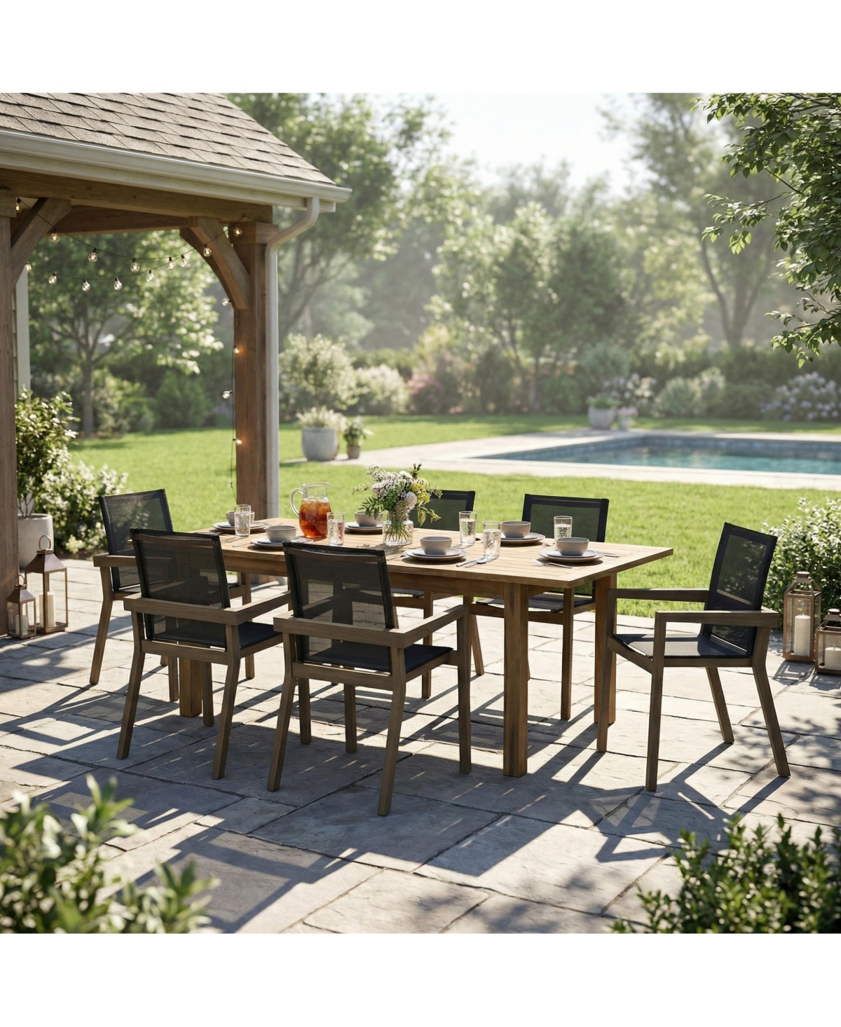 Click here for Clihome 7 Piece Modern Acacia Wood Patio Dining Se... prices