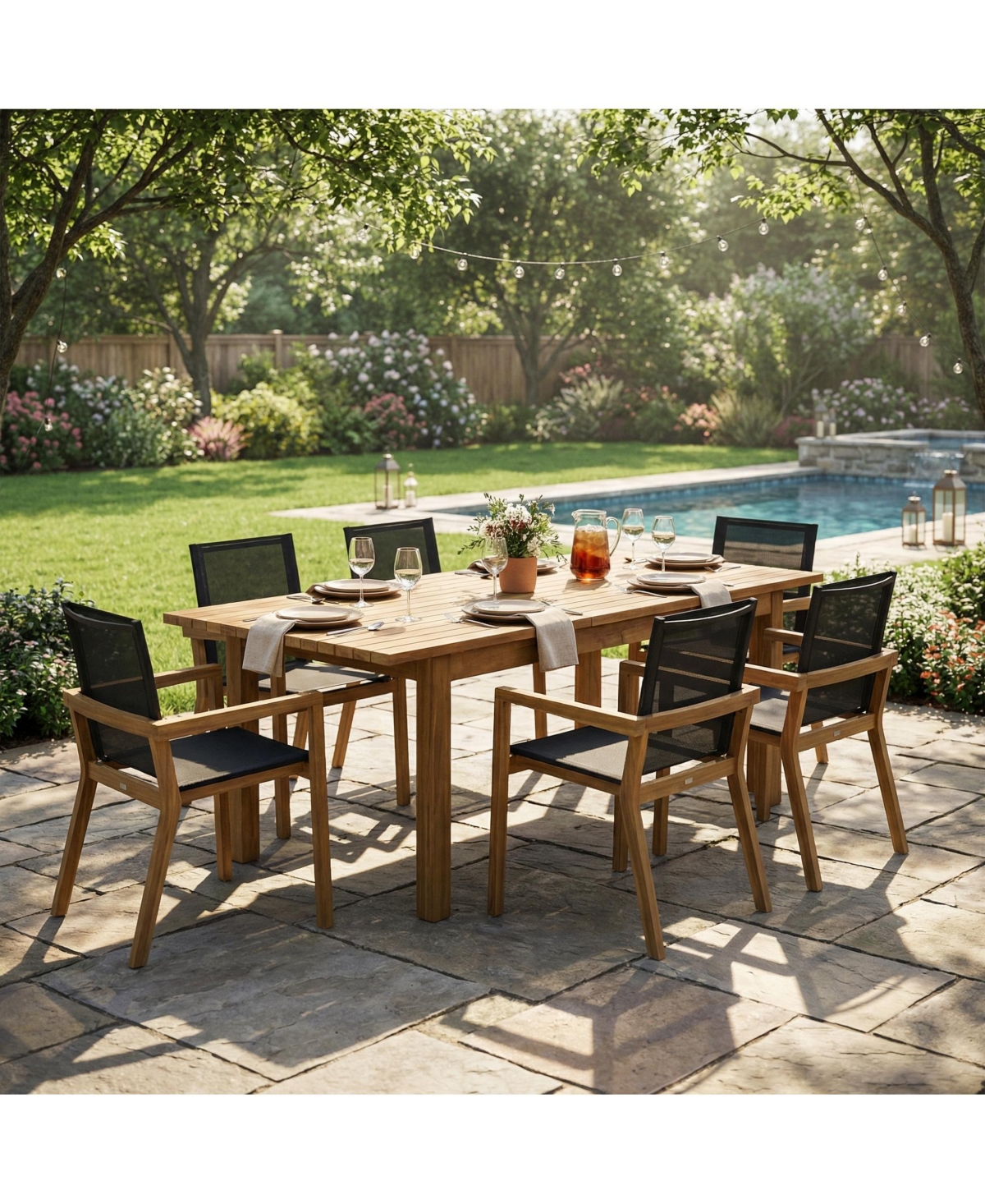 Click here for Clihome 7 Piece Modern Acacia Wood Patio Dining Se... prices