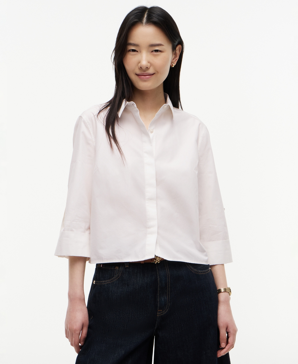 Click here for Tommy Hilfiger Womens Cropped Collared Roll-Tab Co... prices