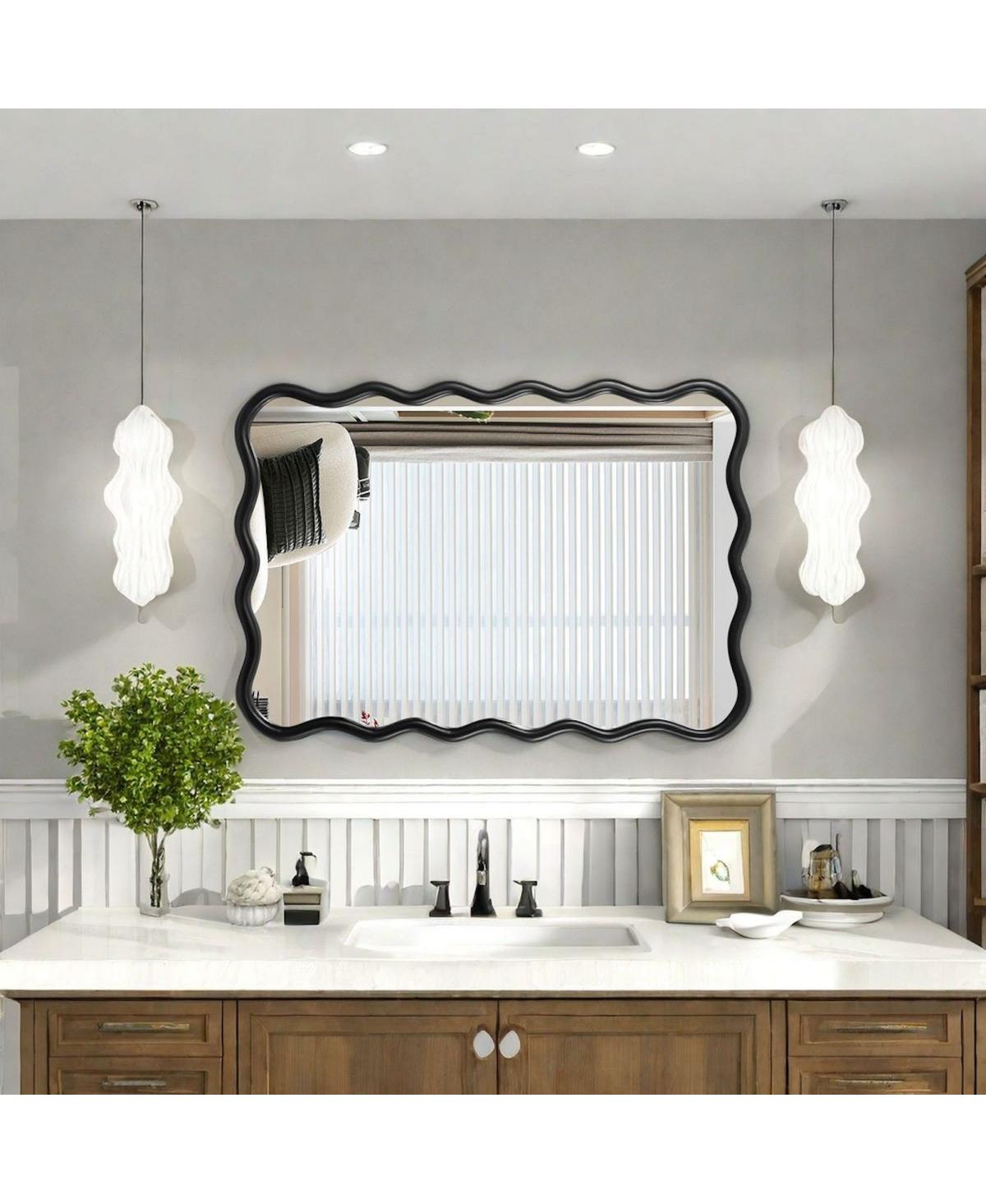 Click here for Laoties 40 x 28 Wavy Solid Wood Wall Mirror  Moder... prices