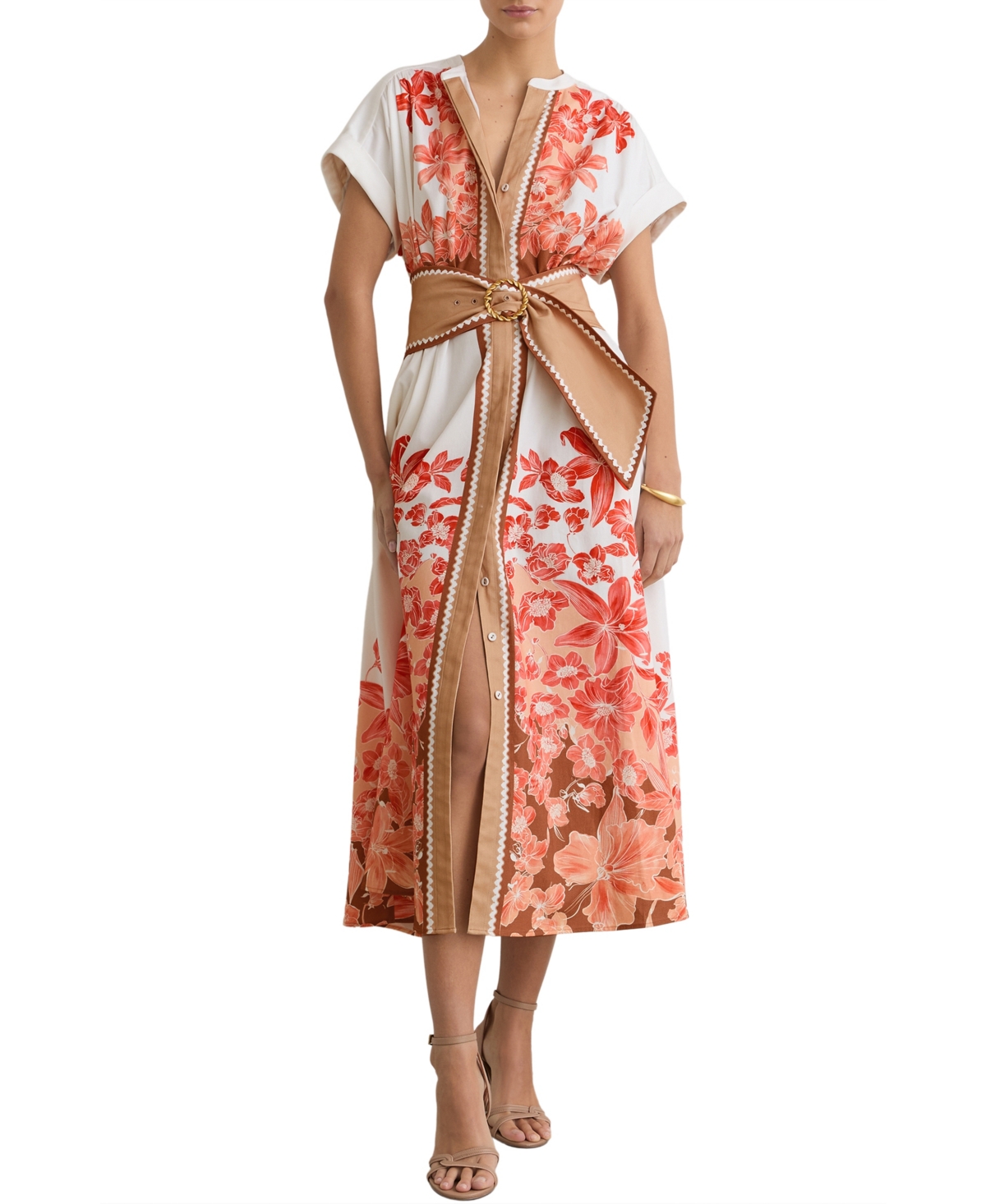 Click here for Reiss Womens Cotton Floral Belted with Stretch Mid... prices