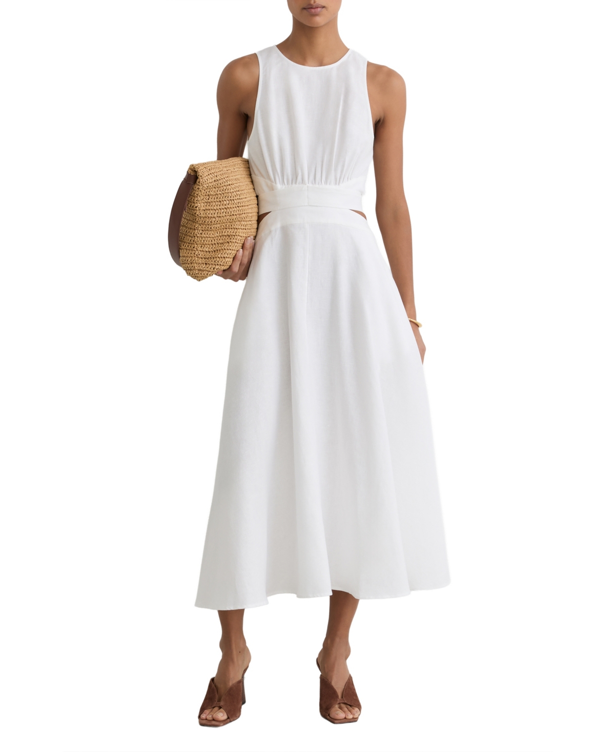 Click here for Reiss Womens Linen-Cotton Cut-Out Midi Dress - Ivo... prices