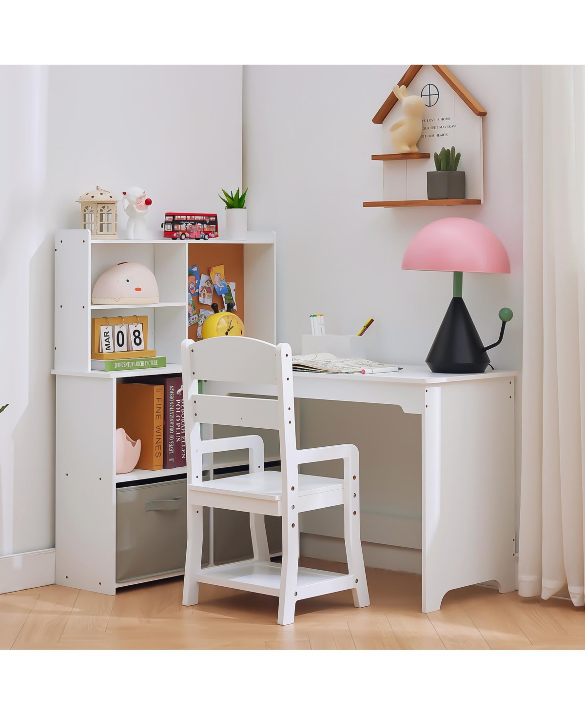 Click here for homfan Kids Corner Desk and Chair Set  White L Sha... prices