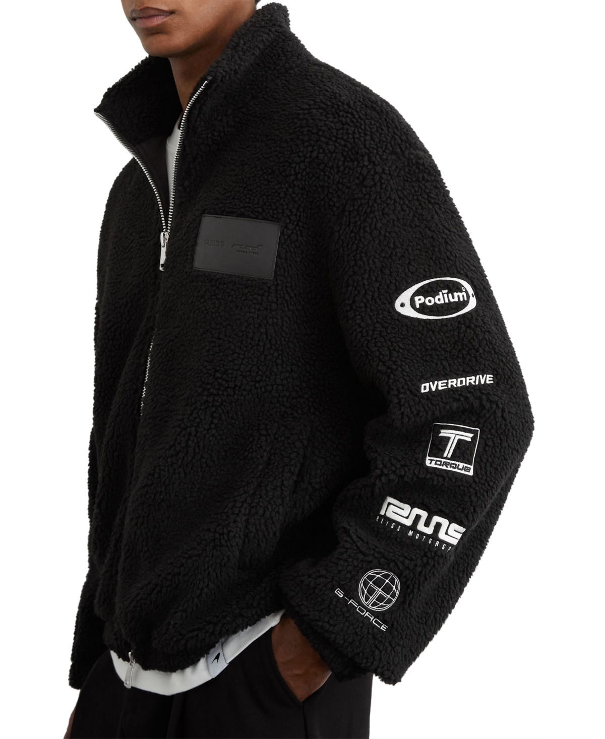 Click here for Reiss Mens Nylo Logo Embroidered Fleece Jacket - B... prices