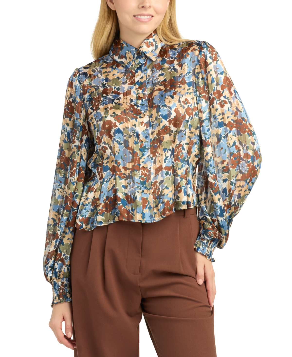 Click here for Bcx Womens Shadow Printed Collared Top - Pat A prices