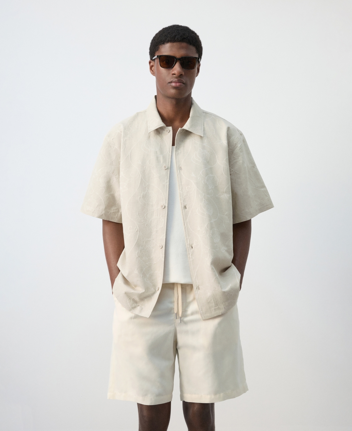 Click here for Mango Mens Embroidered Details Linen-Cotton Oversh... prices