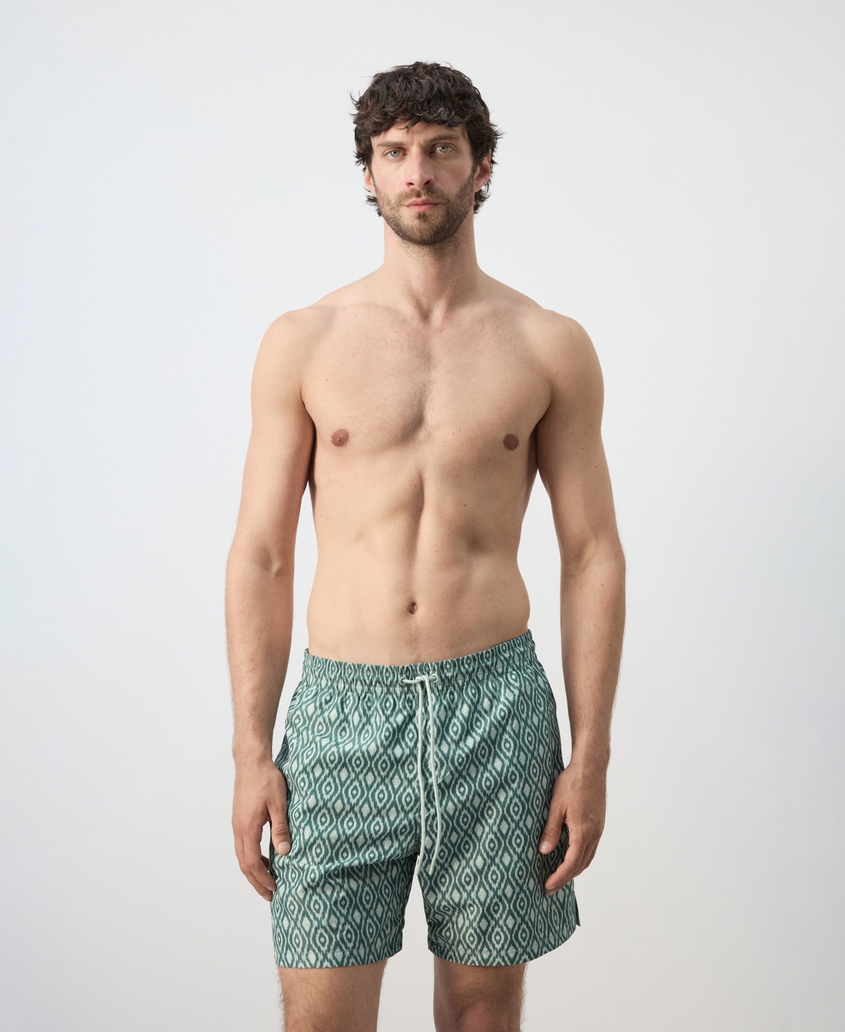 Click here for Mango Mens Drawstring Printed Swim Trunks - Green prices