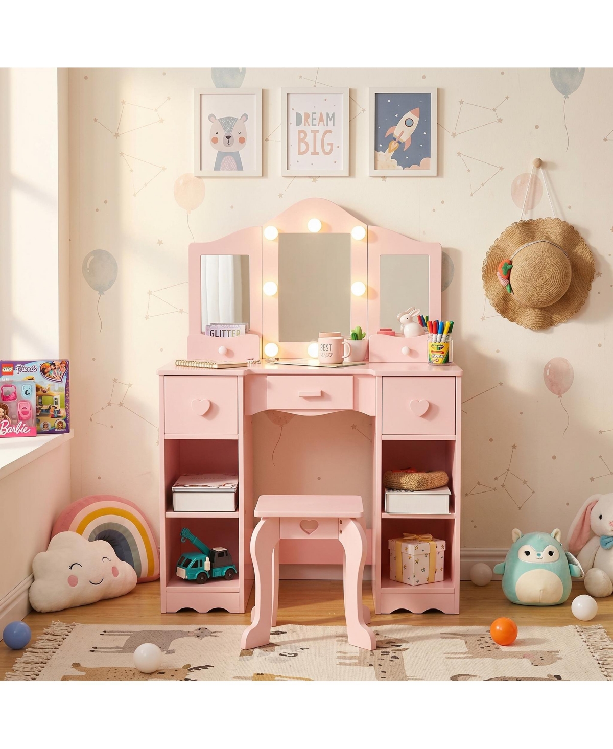 Click here for homfan Kids Vanity Set  2-In-1 Wooden Toddler Vani... prices