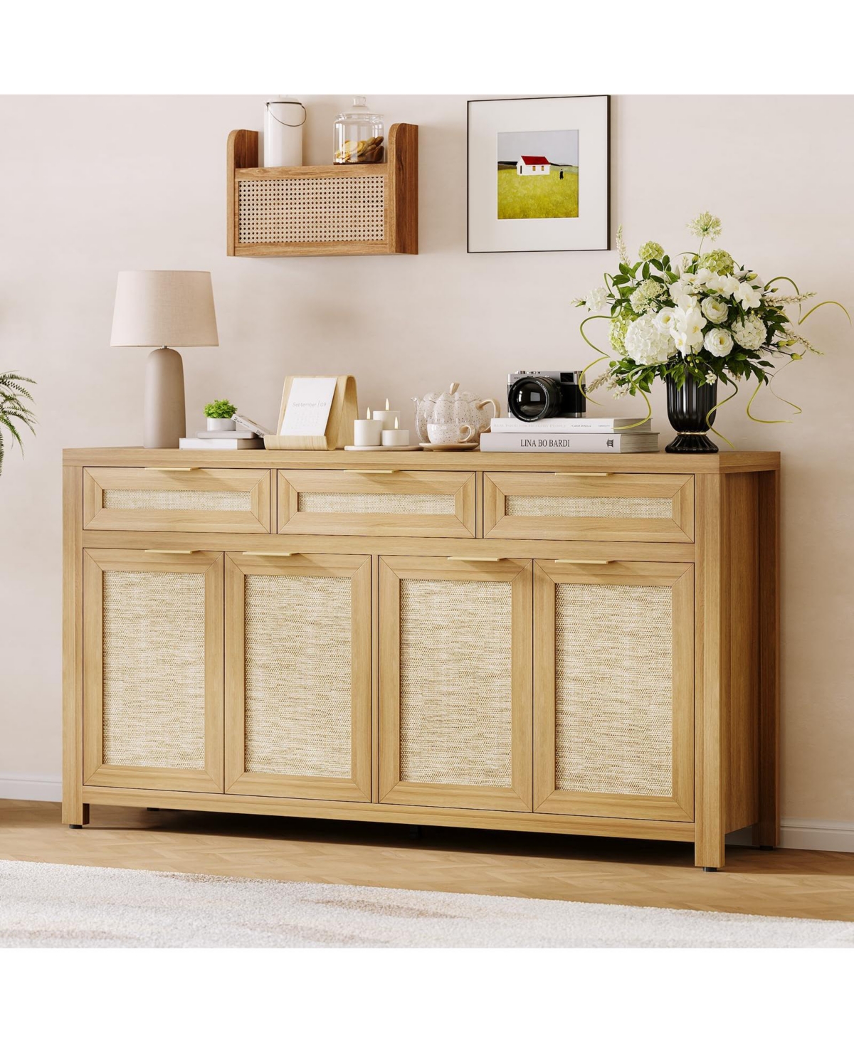 Click here for homfan 63 Inch Farmhouse Rattan Sideboard Credenza... prices