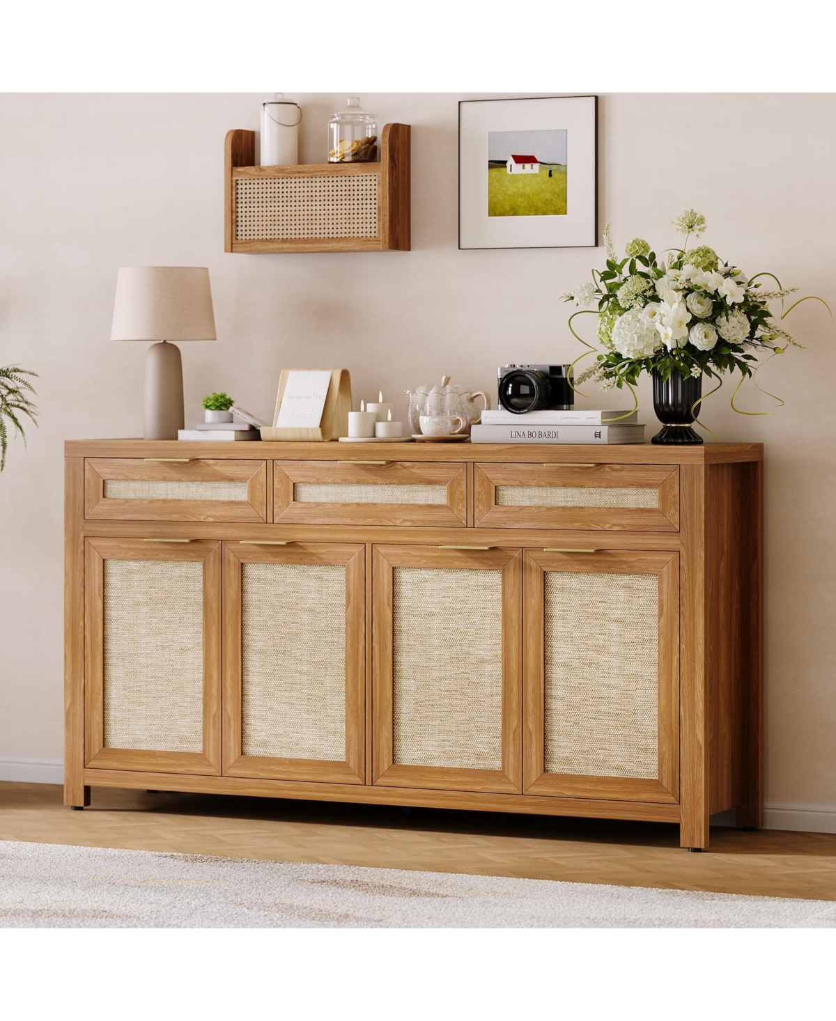 Click here for homfan 63 Inch Farmhouse Rattan Sideboard Credenza... prices