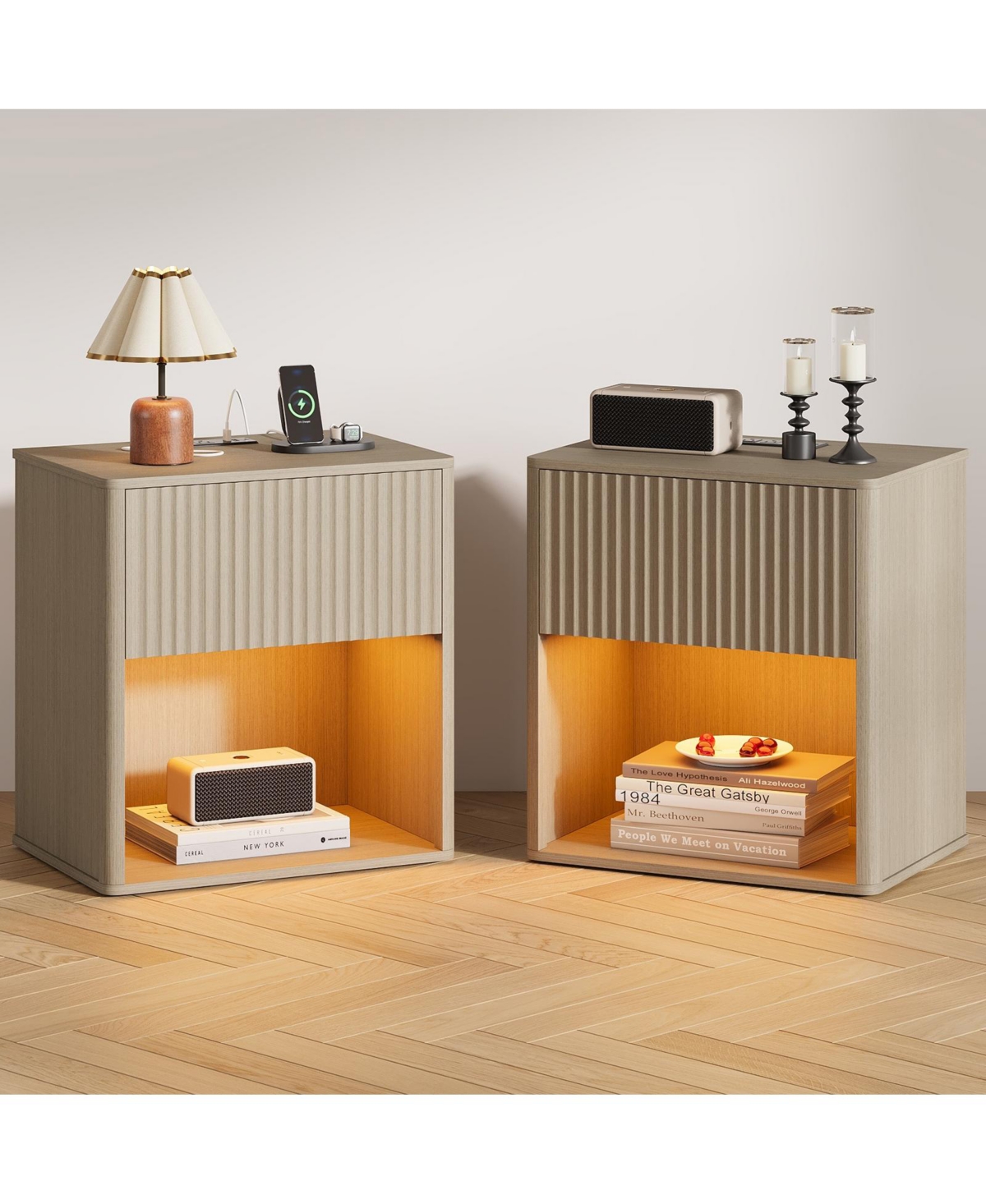 Click here for homfan Fluted Nightstands Set of 2 with Charging S... prices