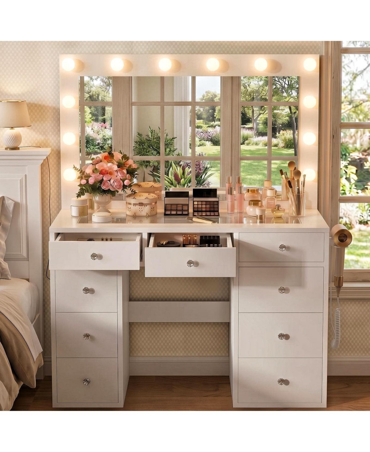 Click here for homfan Large Vanity Table with Light Bulbs  Glass... prices