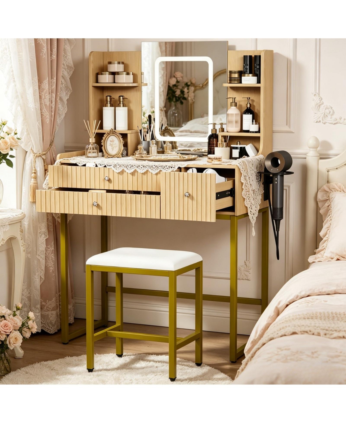 Click here for homfan Modern Small Vanity Desk with Mirror  3-Col... prices