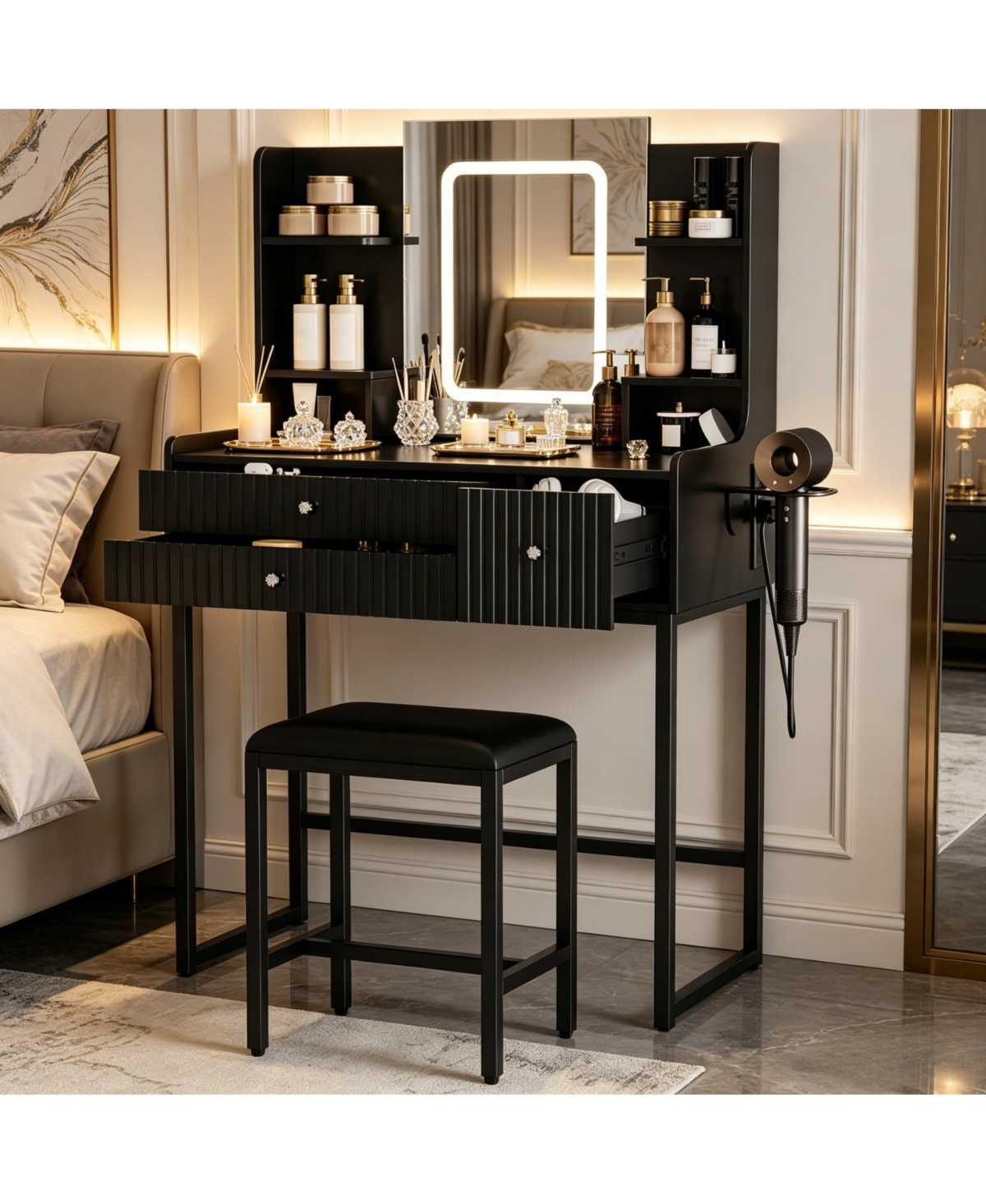 Click here for homfan Modern Small Vanity Desk with Mirror  3-Col... prices