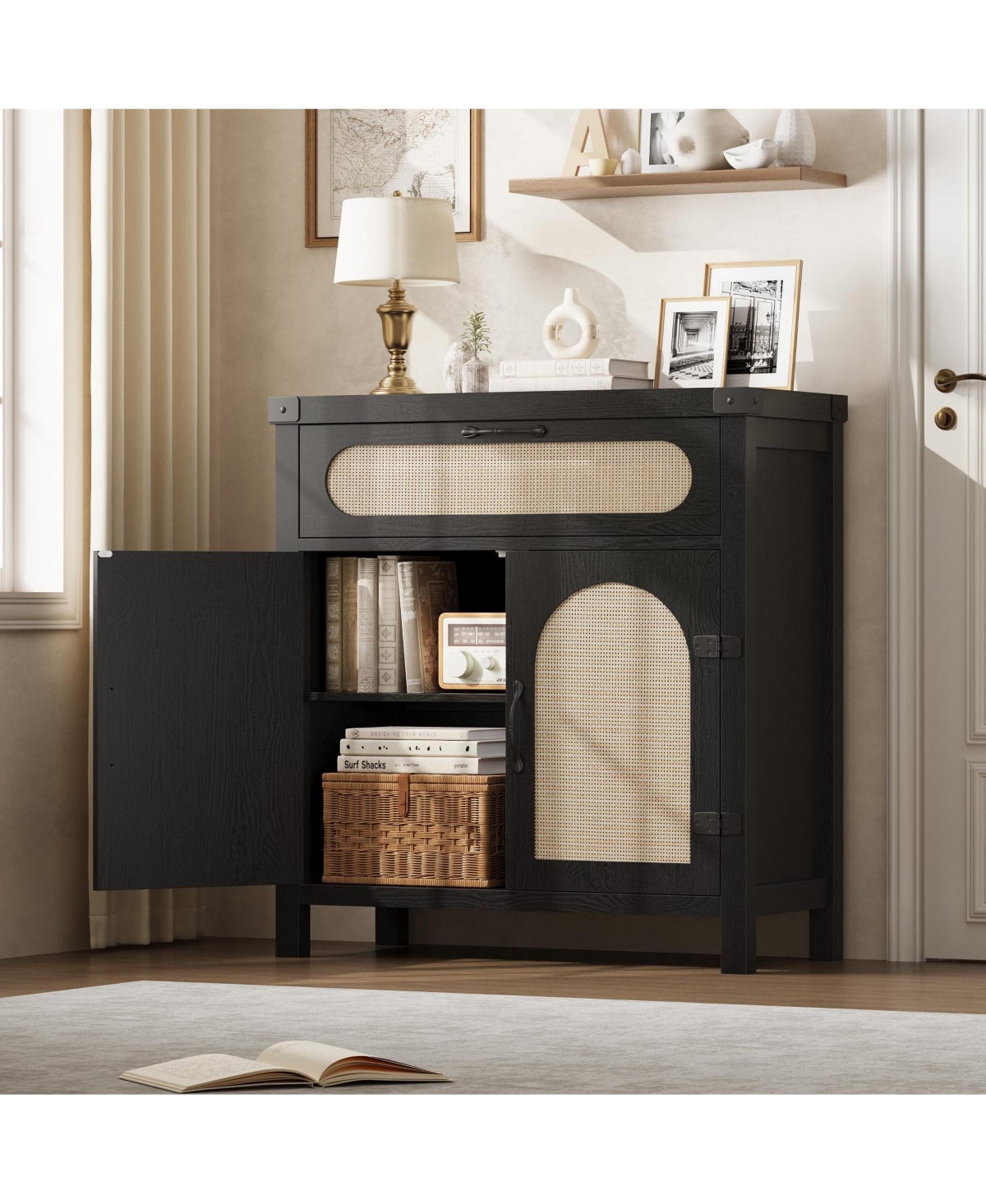 Click here for homfan Farmhouse Rattan Cabinet with Drawer  Adjus... prices