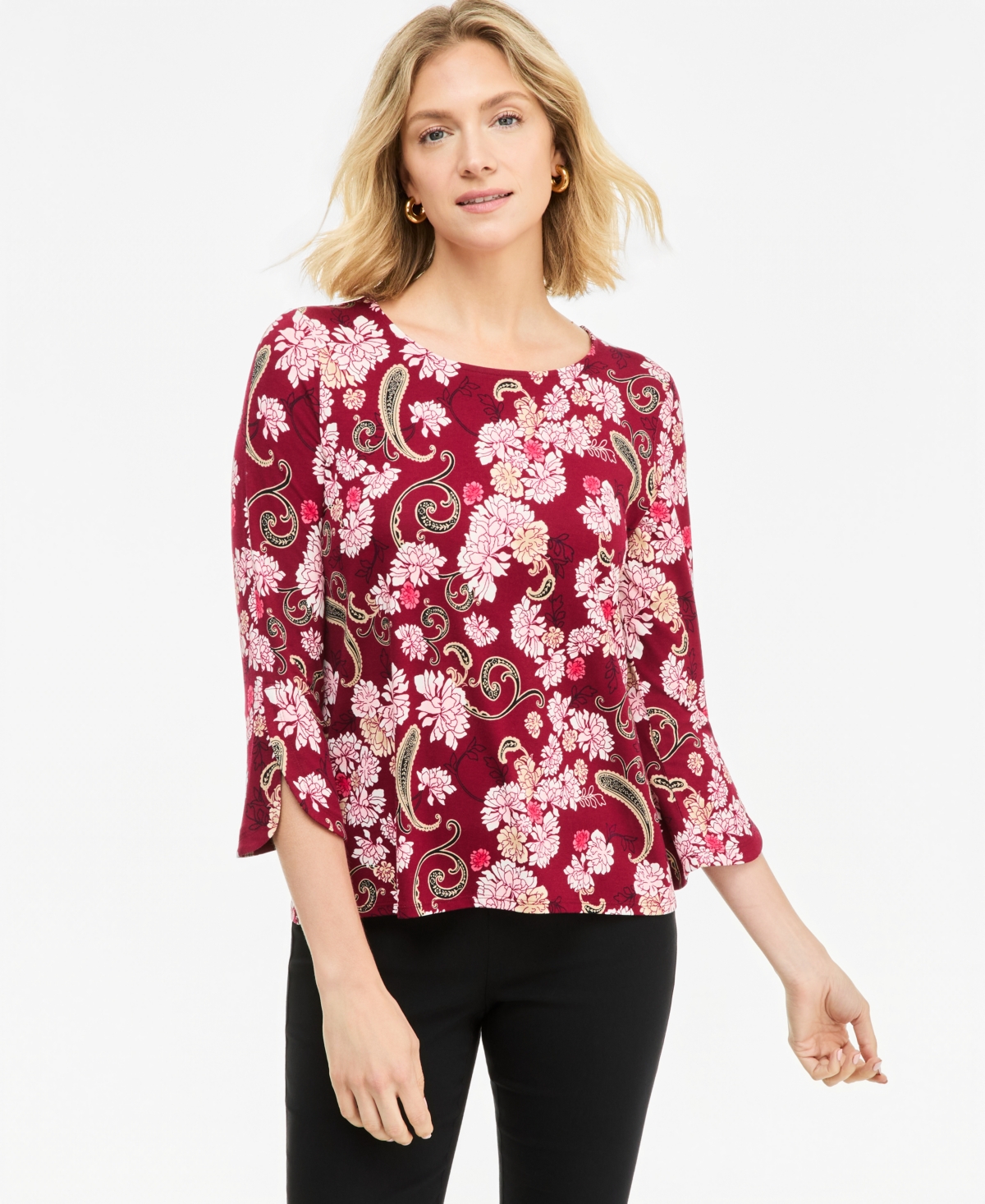 Click here for Jm Collection Petite Floral 3/4-Length Tulip Top... prices