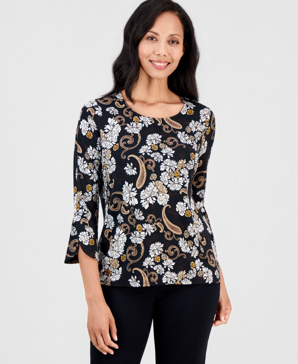 Click here for Jm Collection Womens Printed Knit Tulip 3/4 Sleeve... prices