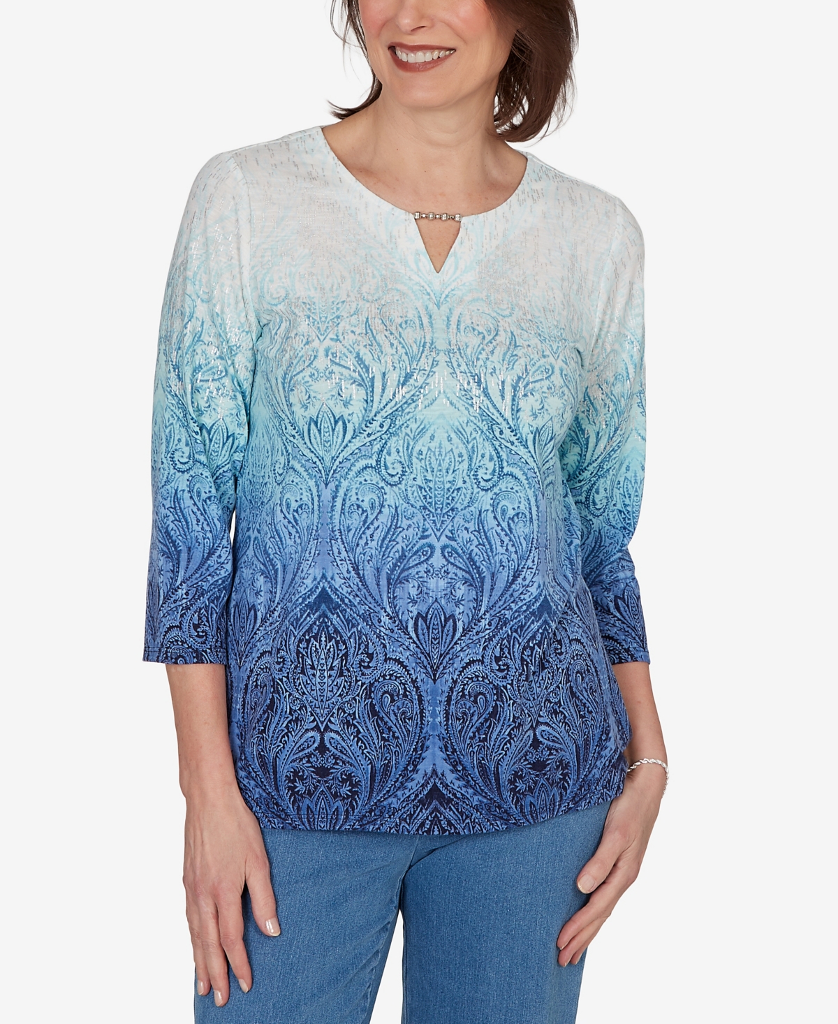 Click here for Alfred Dunner Womens Ombre Medallion Knit Top - De... prices