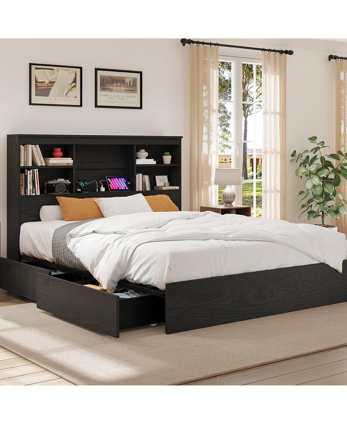 Click here for homfan Wood Bed Frame with Bookcase Headboard  4 S... prices