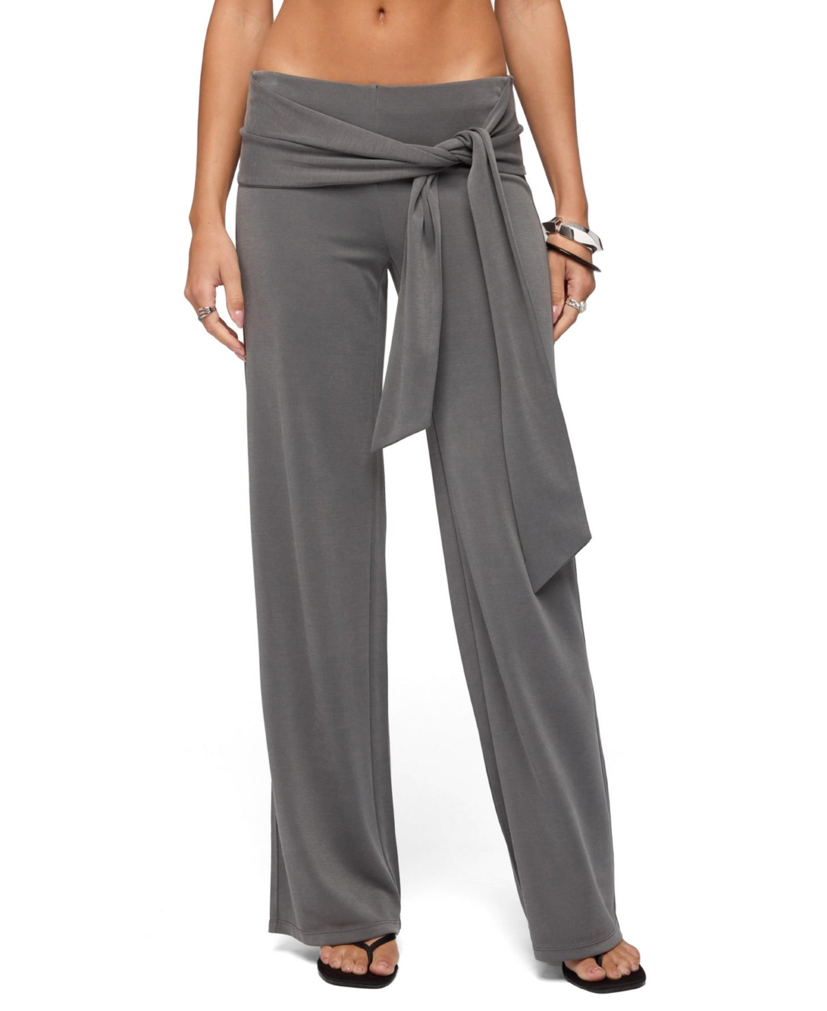 Click here for Edikted Womens Xyla Straight Leg Tie Pants - Dark-... prices