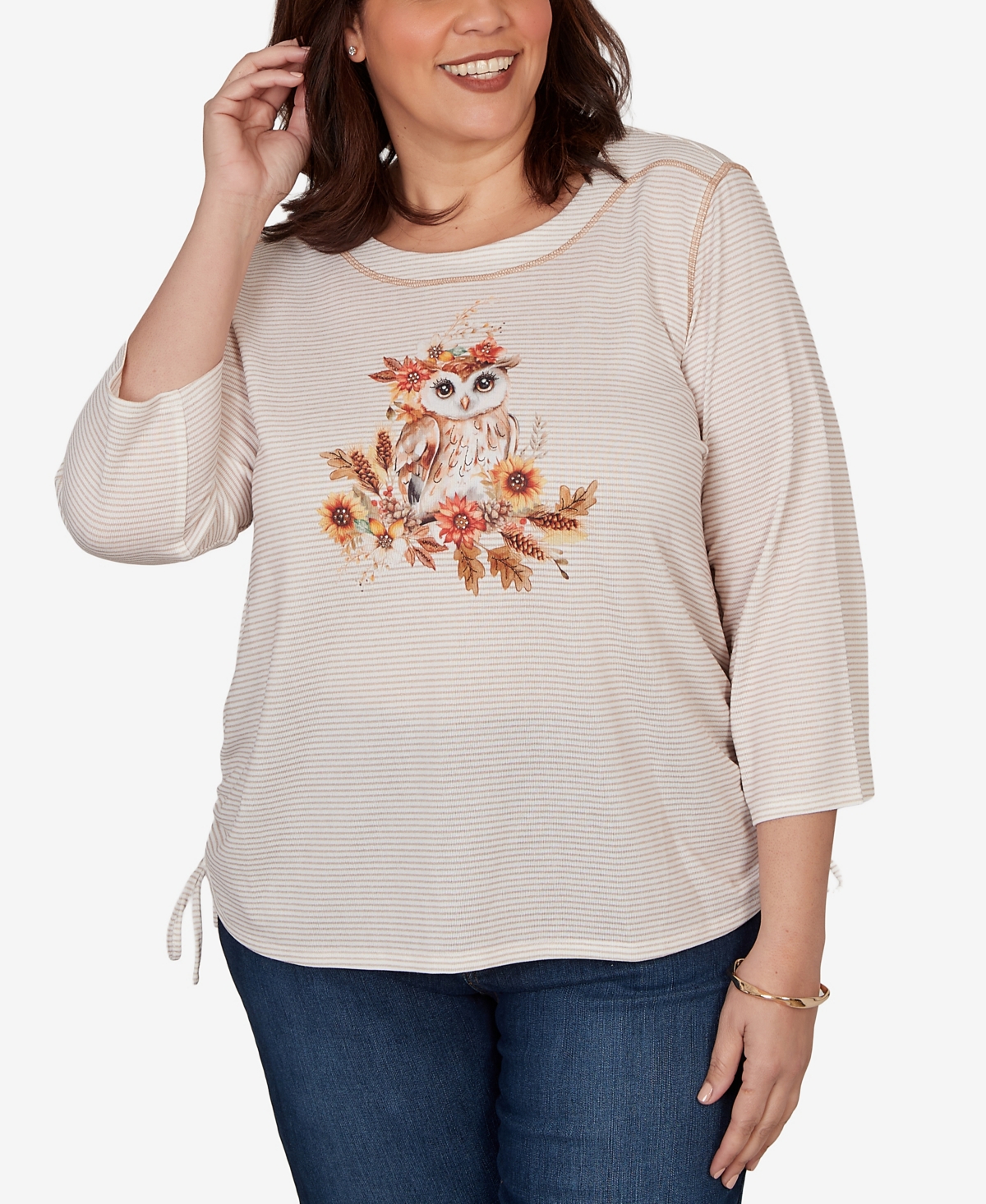 Click here for Alfred Dunner Plus Size Autumn Owl Knit Top - Tan... prices