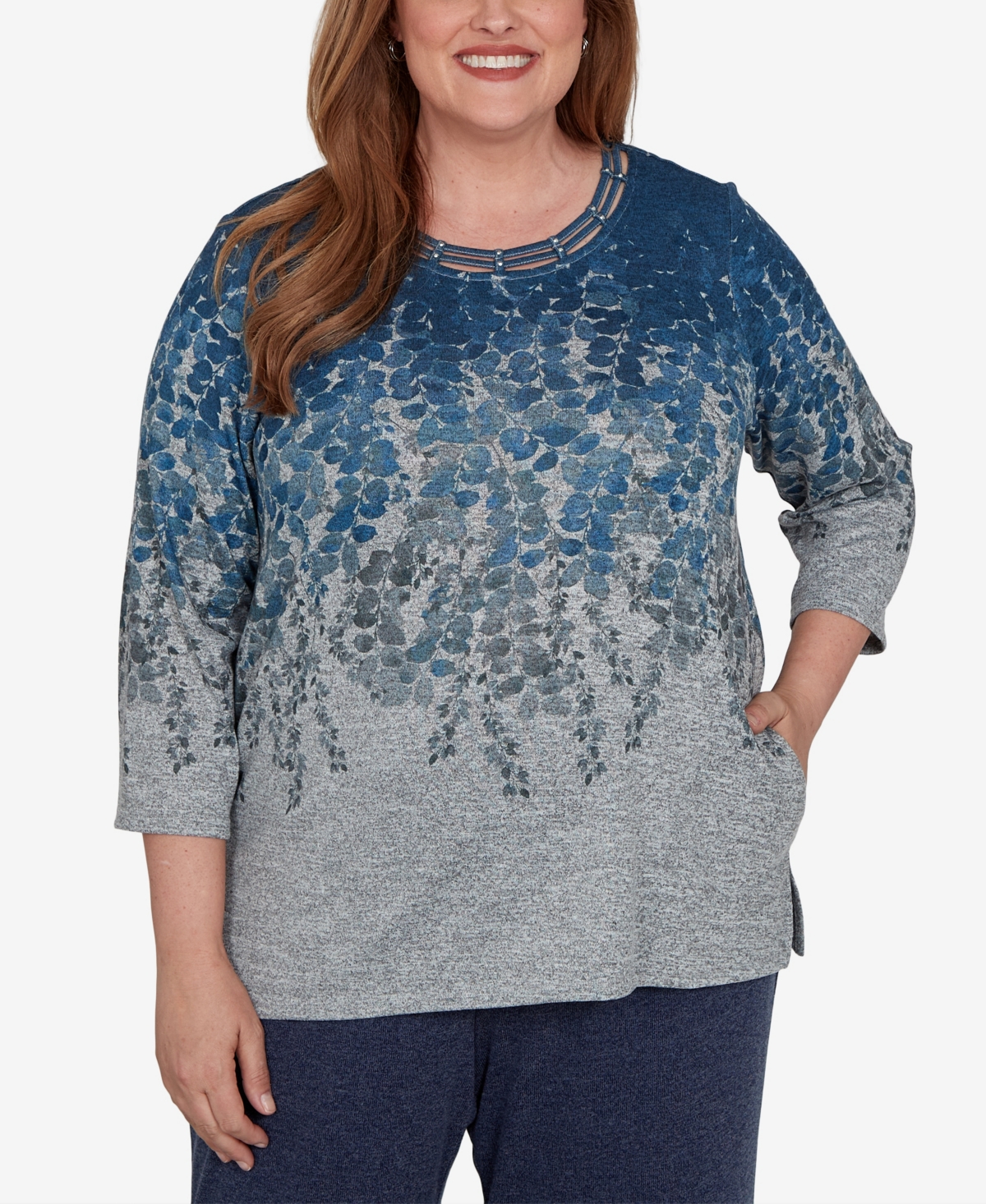 Click here for Alfred Dunner Plus Size Falling Leaves Pocket Knit... prices