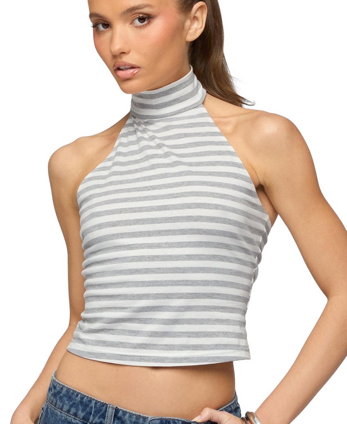 Click here for Edikted Womens Kay Striped High Neck Halter Top -... prices