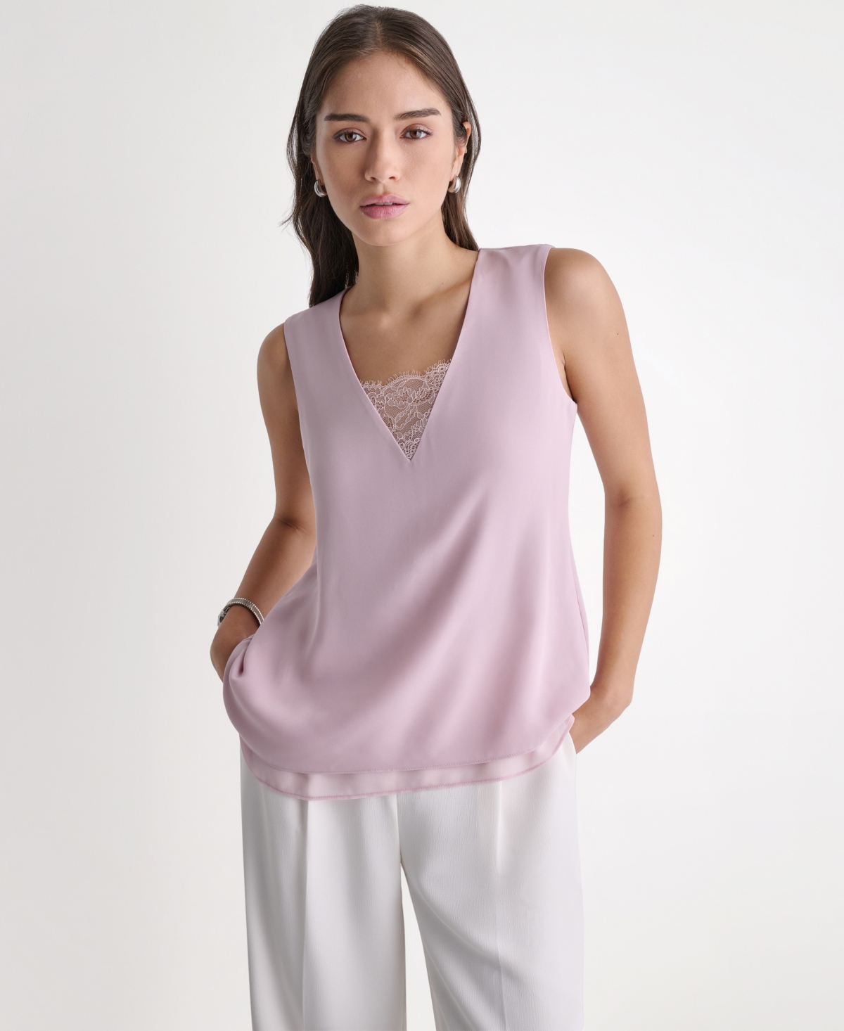 Click here for Bcbg Womens Sleeveless V-Neck Blouse - Rosette Vei... prices