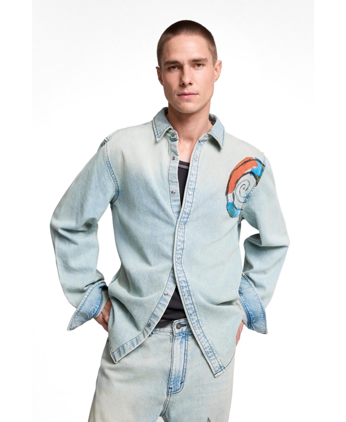 Click here for Desigual Mens Embroidered denim shirt - Blue prices